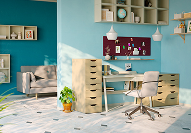 Monochromatic Blue Study Room Design