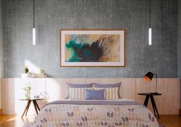 Giant Master Bedroom with Blue Accent Wall