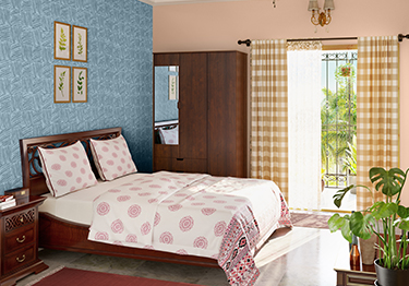 Master Bedroom with Maroon Grid Wall