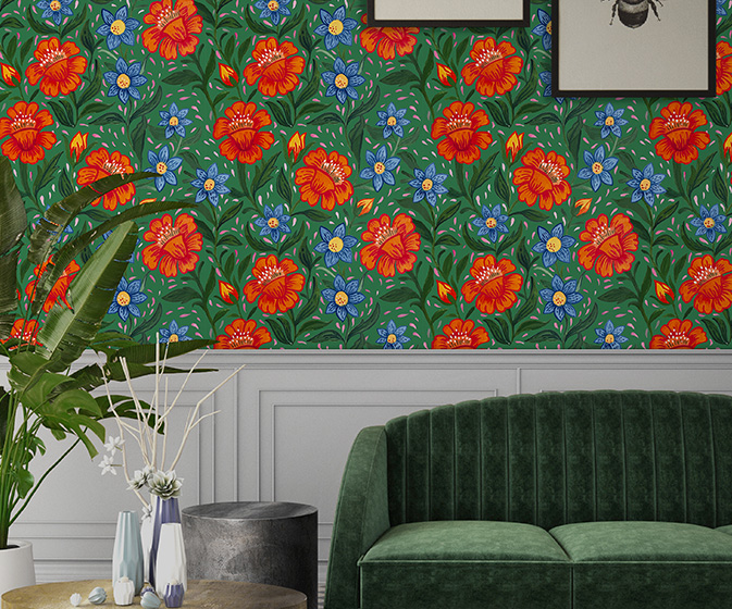 Lovely Green Wallpaper - Indie Boho: Bloom Town by Asian Paints