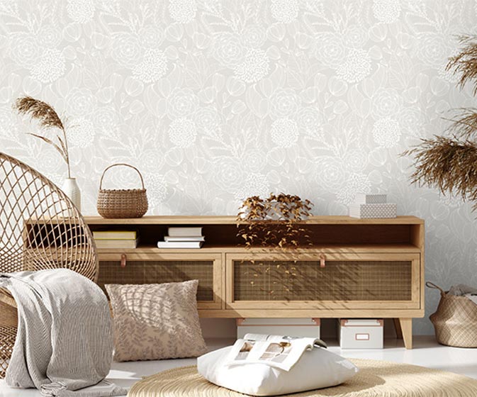 Stylish Off-White Wallpaper - Blue Bell: Painted Blossoms by Asian Paints