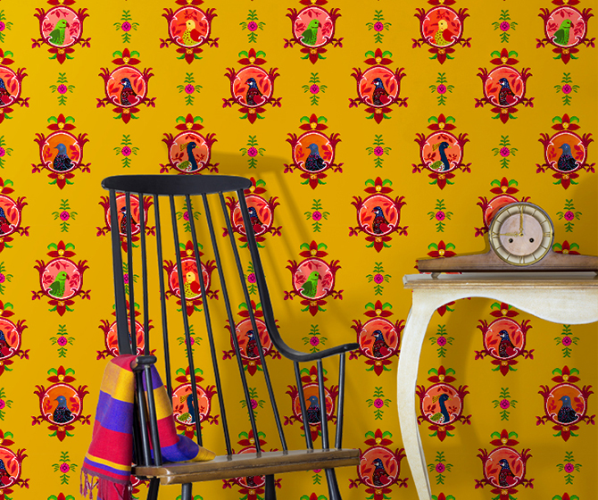 Alluring Yellow Wallpaper - Indie Boho: Fine Feathers by Asian Paints